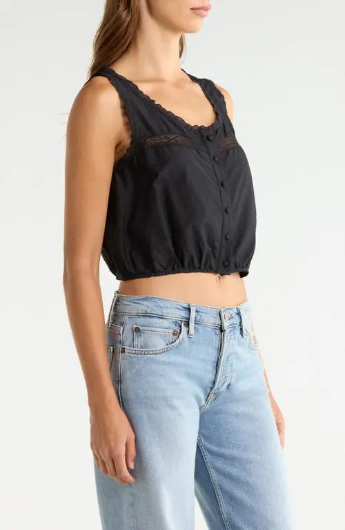 RE/DONE Allegra Lace Trim Button-up Crop Top