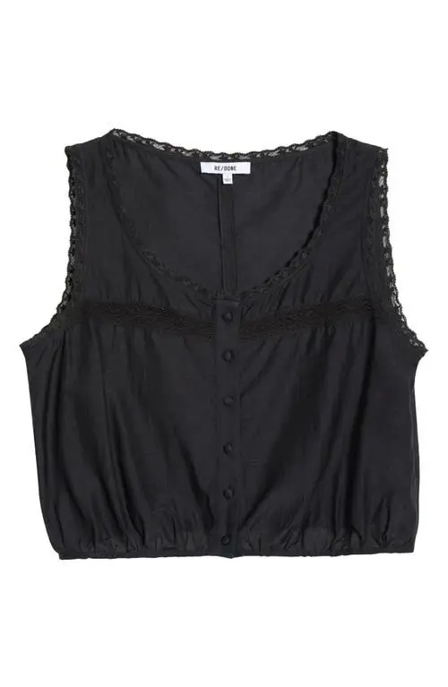 RE/DONE Allegra Lace Trim Button-up Crop Top