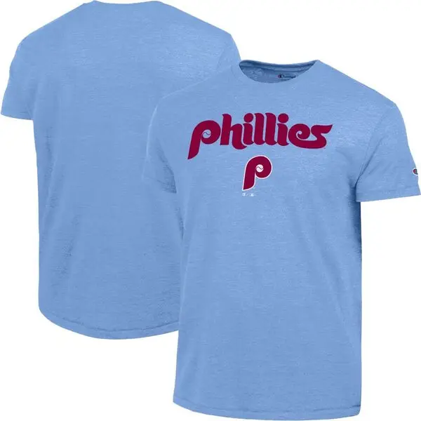 Champion Philadelphia Phillies Cooperstown Wordmark Lockup Tri-blend T-shirt - Light Blue