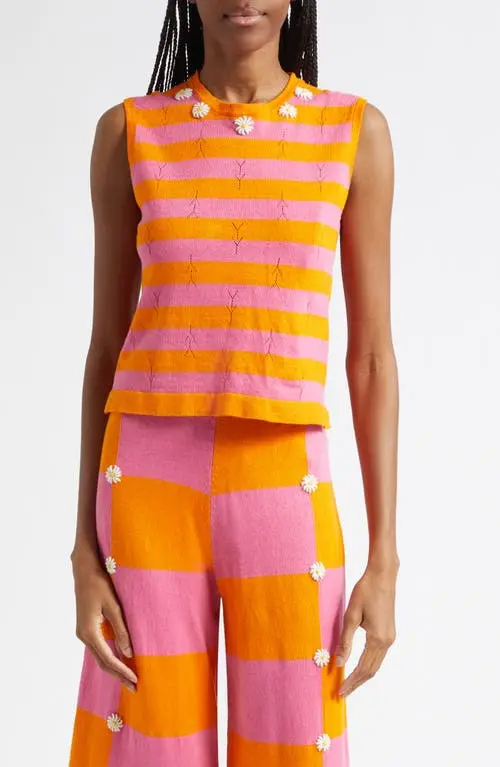 YANYAN Daisy Stripe Sleeveless Linen Blend Sweater - Candy/orange