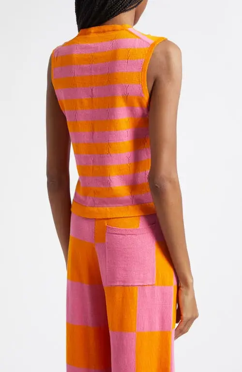YANYAN Daisy Stripe Sleeveless Linen Blend Sweater