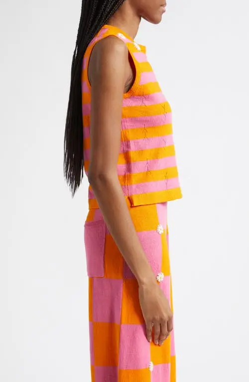 YANYAN Daisy Stripe Sleeveless Linen Blend Sweater