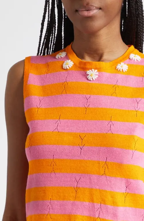 YANYAN Daisy Stripe Sleeveless Linen Blend Sweater