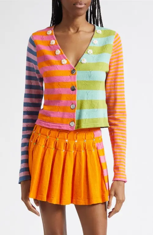 YANYAN Daisy Stripe Linen Blend Cardigan