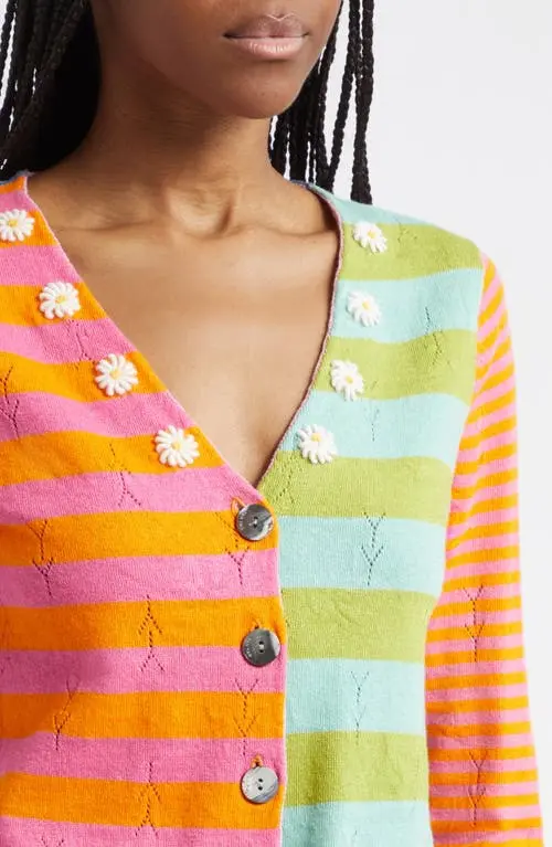 YANYAN Daisy Stripe Linen Blend Cardigan
