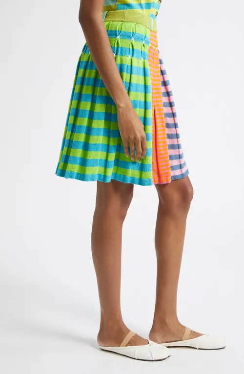 YANYAN Embroidered Stripe Pleated Linen Blend Sweater Skirt