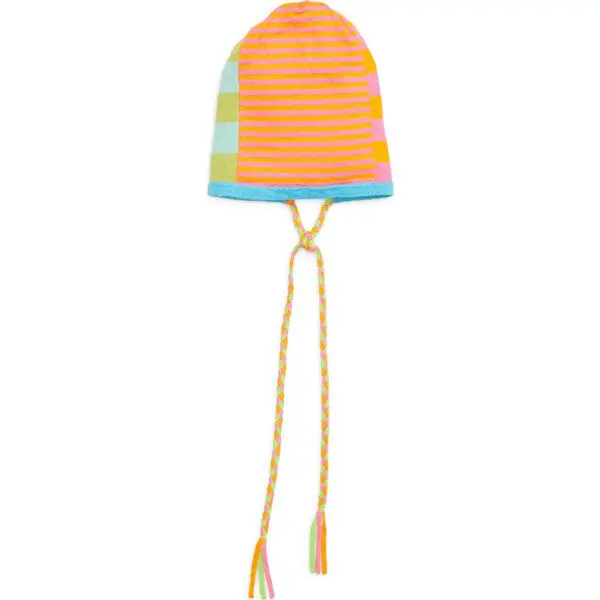 YANYAN Patchwork Stripe Linen Blend Beanie - Candy/orange Multi