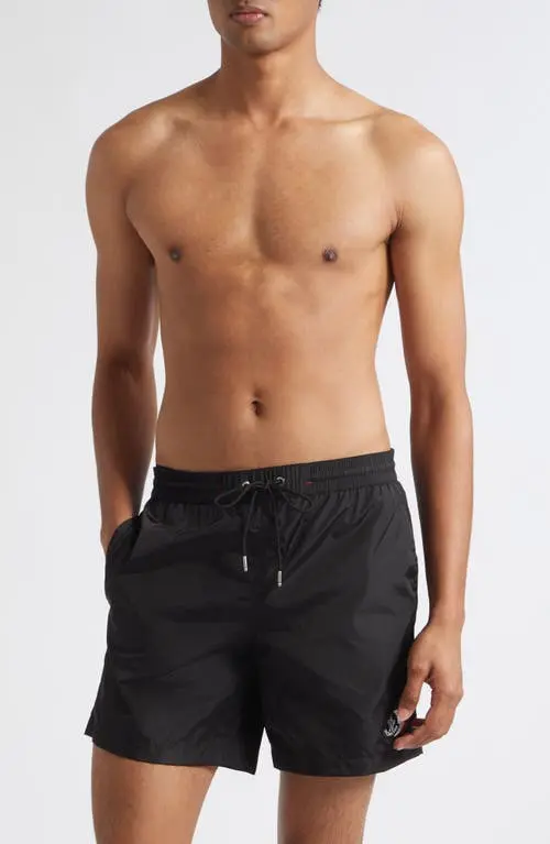 Moncler Logo Patch Swim Trunks - Black