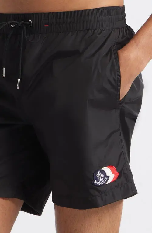 Moncler Logo Patch Swim Trunks - Black