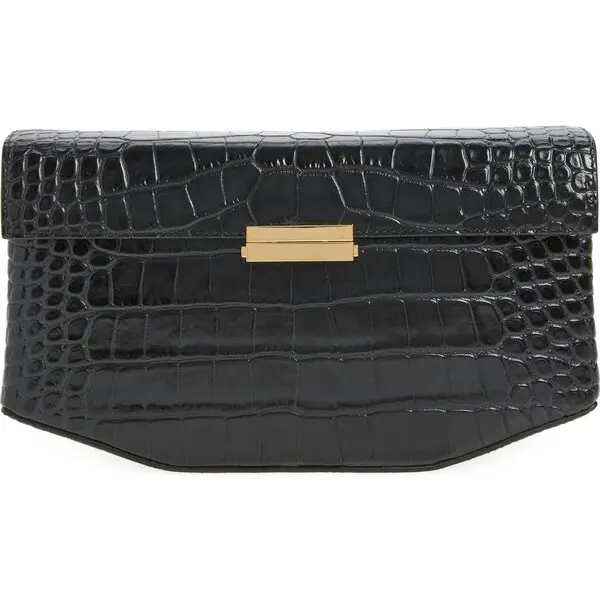 TOTEME Croc-embossed Leather Clutch With Shoulder Strap - Black
