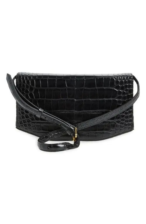 TOTEME Croc-embossed Leather Clutch With Shoulder Strap - Black
