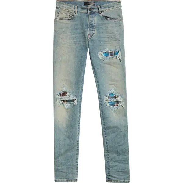 Amiri Mx1 Flannel Patch Ripped Skinny Jeans - Medium Indigo
