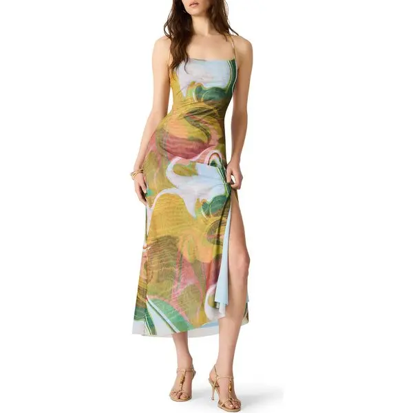 Steve Madden Adella Abstract Print Mesh Midi Dress