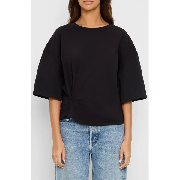 Michael Stars Zinnia Pleated Side Cotton T-shirt - Black