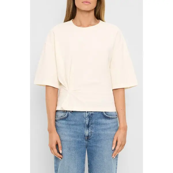 Michael Stars Zinnia Pleated Side Cotton T-shirt - Chalk