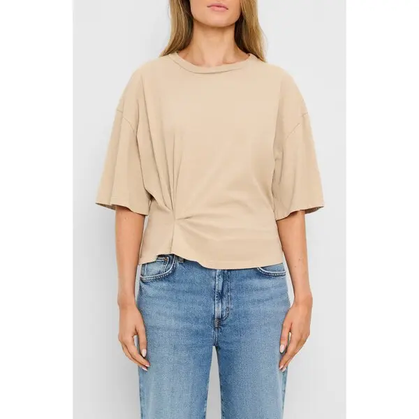 Michael Stars Zinnia Pleated Side Cotton T-shirt - Macadamia