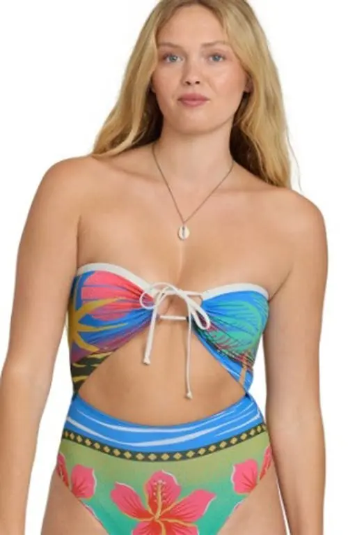 BILLABONG Tropical Print Cut Out High Leg One-piece Swimsuit