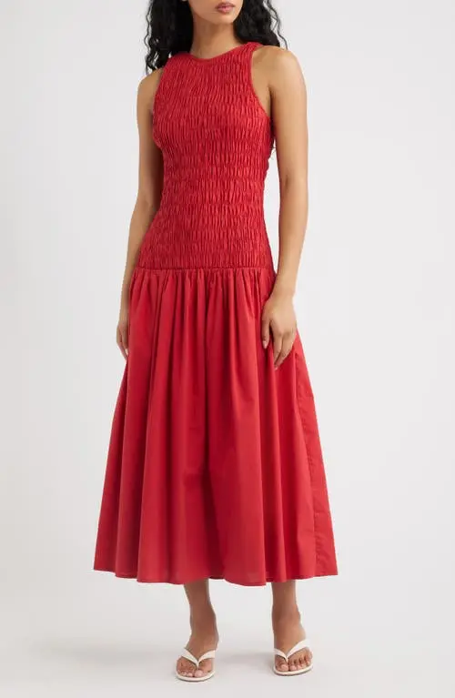 Faithfull The Brand Sanchia Shirred Drop Waist Midi Dress - Chilli