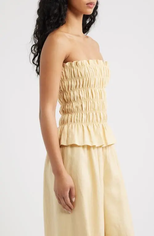 Faithfull The Brand Tiera Smocked Linen Strapless Top