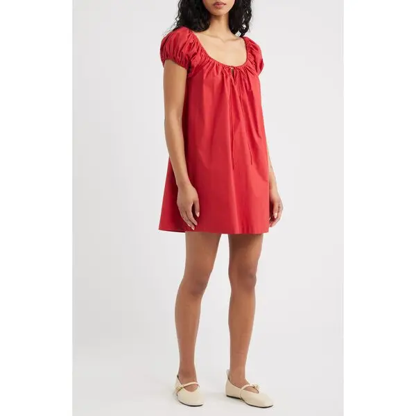 Faithfull The Brand Marblau Cap Sleeve Cotton Shift Minidress - Chilli