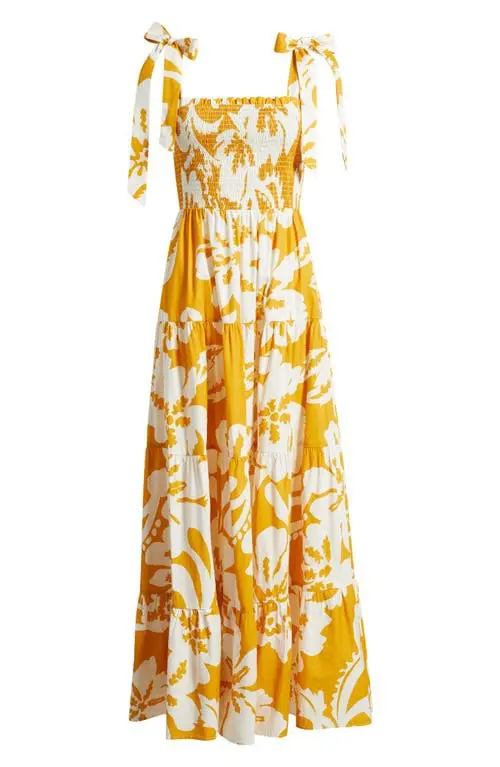 FLYING TOMATO Floral Tie Shoulder Tiered Maxi Dress