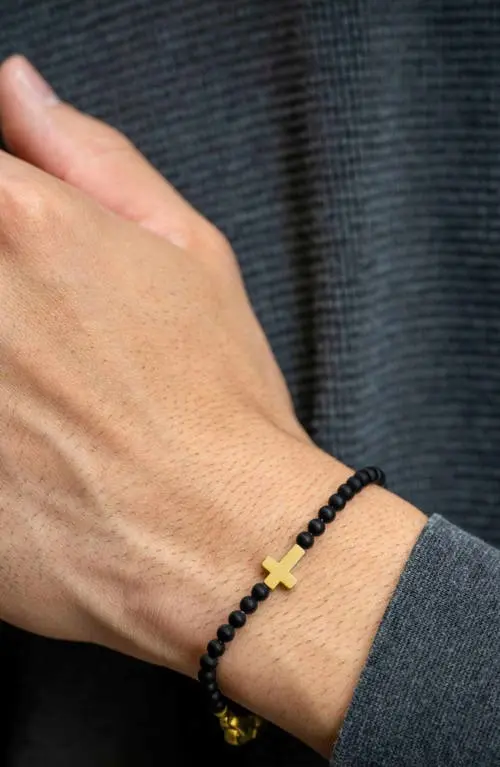 VINCERO Onyx Bead Cross Bracelet