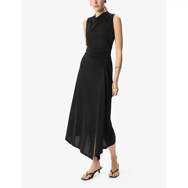 Whistles Ruched Cowl Neck Midi Dress