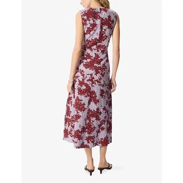 Whistles Floral Textured Cotton V-neck Midi Dress