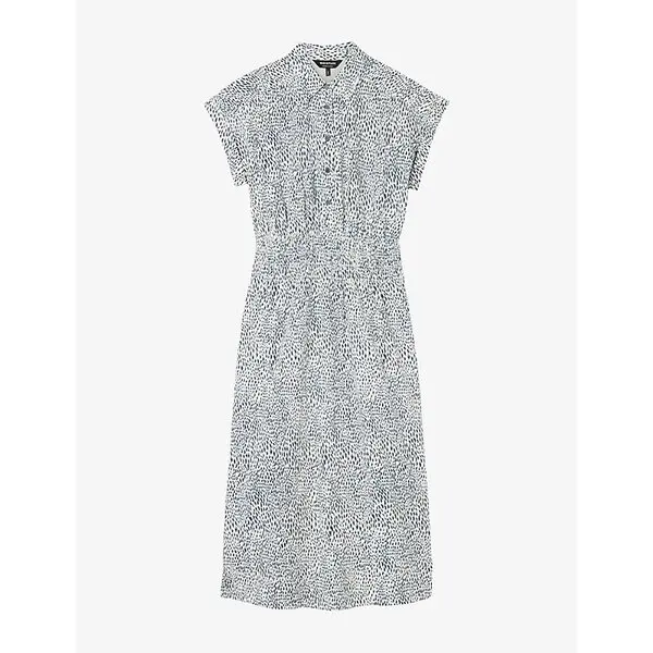 Whistles Animal-print Short-sleeved Cotton Midi Dress - Blue