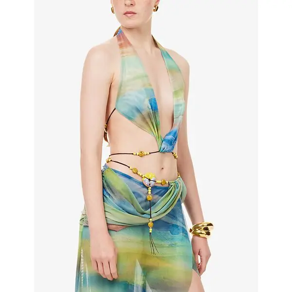 JADED LONDON Halter-neck Woven Top With Beaded Straps