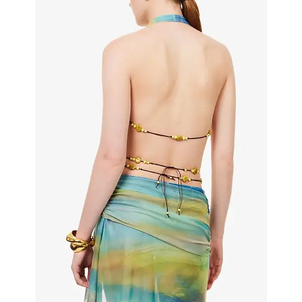 JADED LONDON Halter-neck Woven Top With Beaded Straps