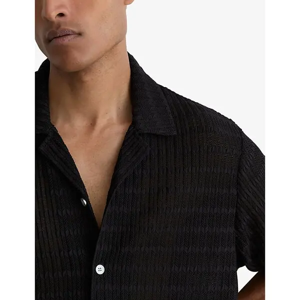 REISS Sid Short-sleeved Crochet Shirt - Black