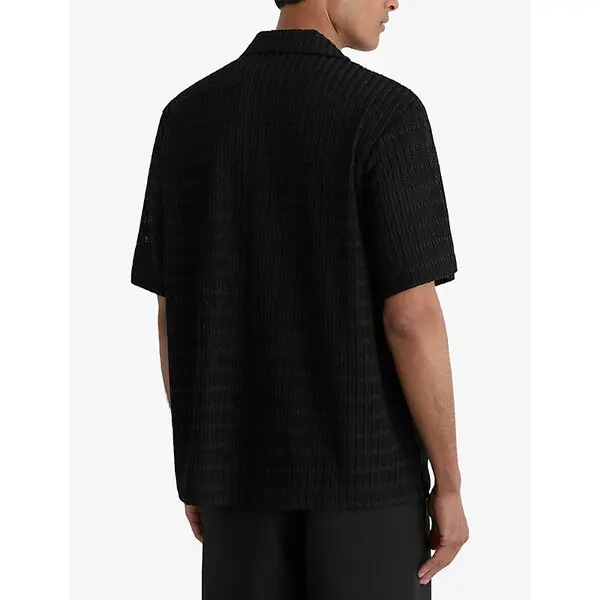 REISS Sid Short-sleeved Crochet Shirt - Black