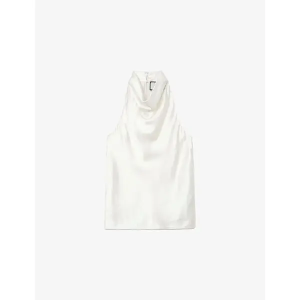 REISS Kora Cowl-neck Silk Top - Ivory