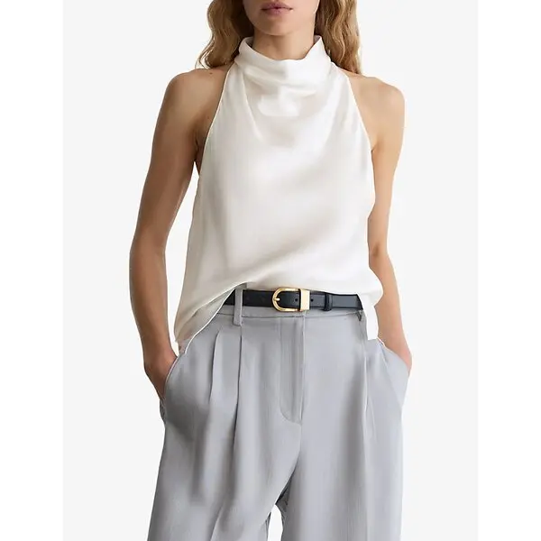 REISS Kora Cowl-neck Silk Top