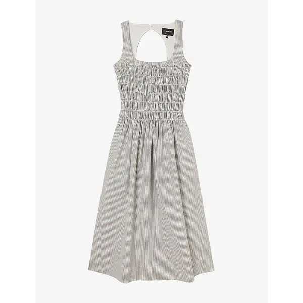 Whistles Striped Shirred-bodice Cotton Midi Dress - Multi-coloured