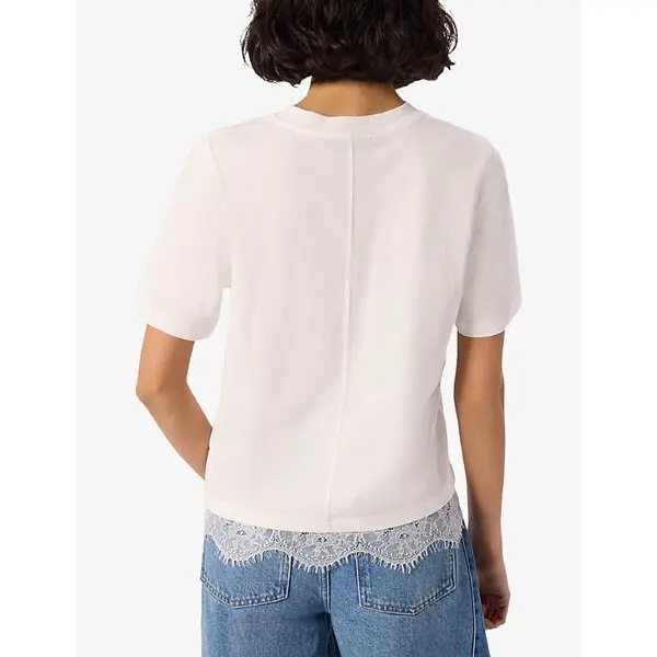 Whistles Lace-trimmed Cotton-jersey T-shirt - Cream