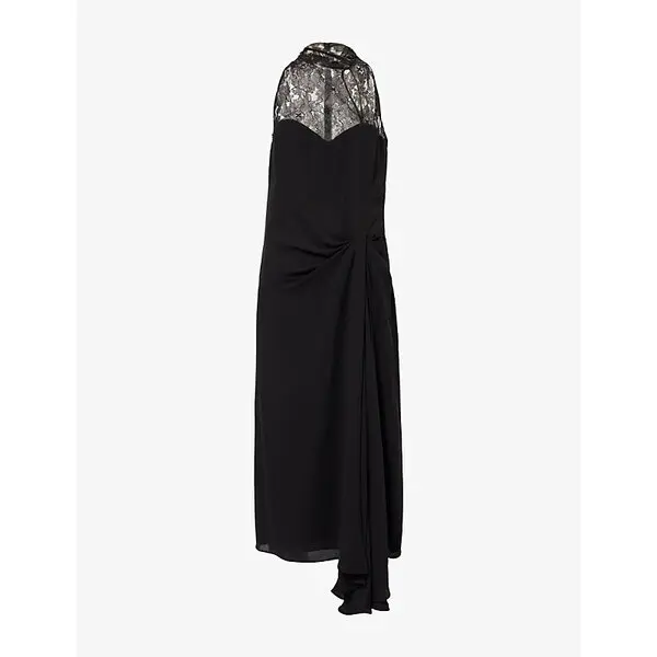 Valentino Garavani Lace-panel High-neck Silk Midi Dress - Nero