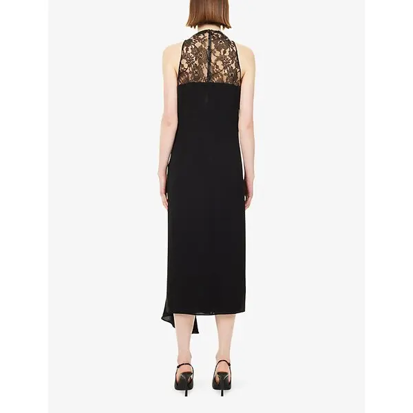 Valentino Garavani High-neck Lace-panel Silk Midi Dress
