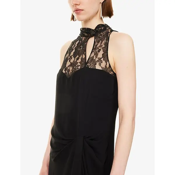 Valentino Garavani High-neck Lace-panel Silk Midi Dress