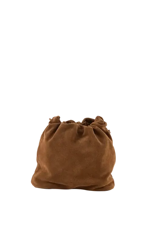 ESTHERA Leather Pouch Bag With Crab Claw Hardware - Caramel