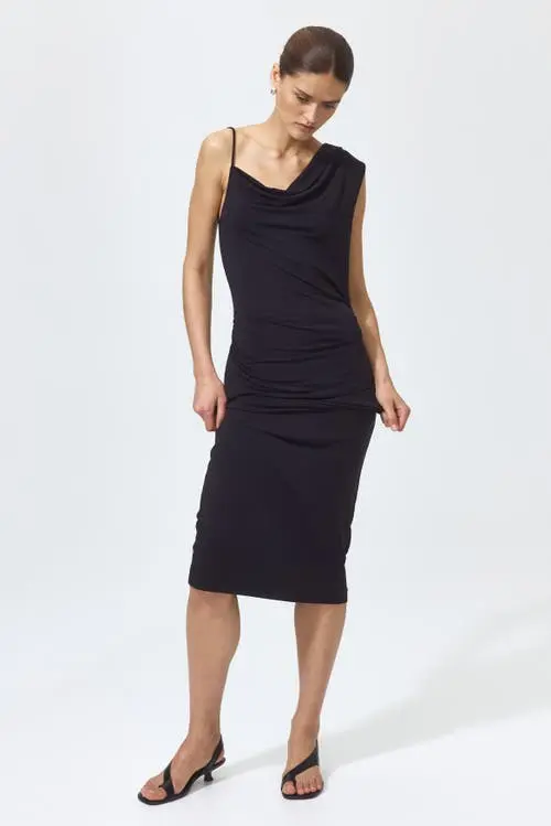 H&m Asymmetrical Jersey Midi Dress - Black