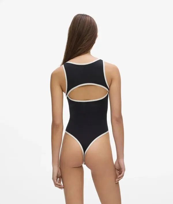 Karl Lagerfeld Monochrome Thong Bodysuit With Racer Neckline And Cut-out Detail
