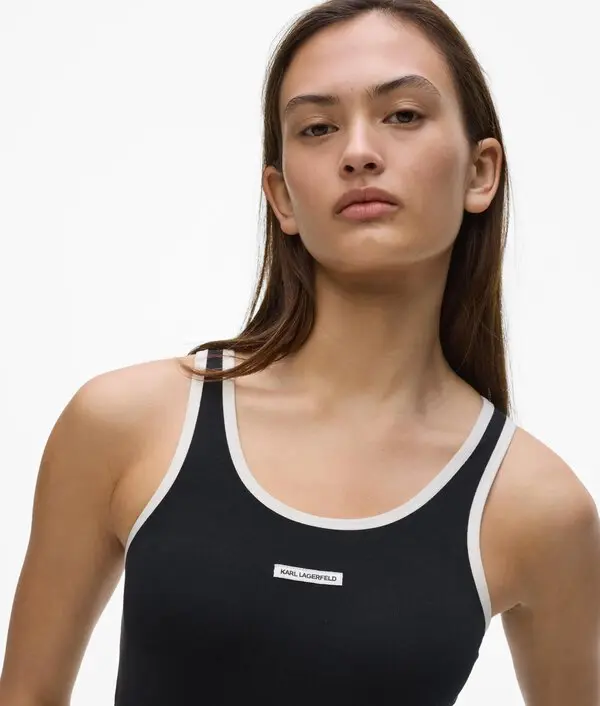 Karl Lagerfeld Monochrome Thong Bodysuit With Racer Neckline And Cut-out Detail