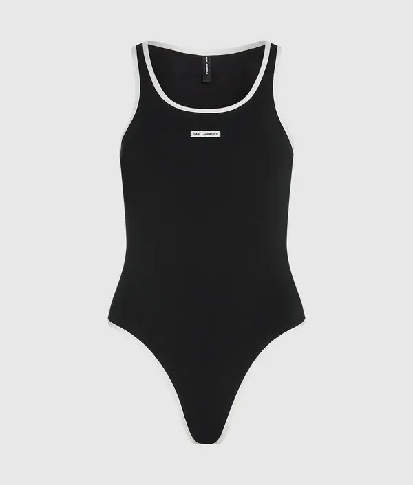 Karl Lagerfeld Monochrome Thong Bodysuit With Racer Neckline And Cut-out Detail