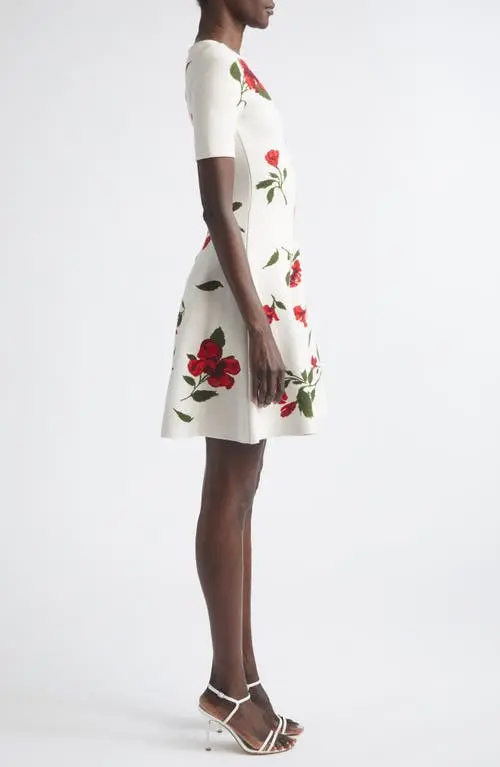 Oscar De La Renta Hibiscus Jacquard Sweater Dress
