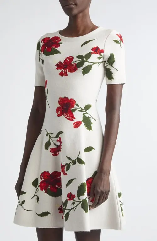 Oscar De La Renta Hibiscus Jacquard Sweater Dress