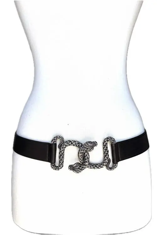 RAINA BELTS Interlocking Snake Antique Silver Leather Belt