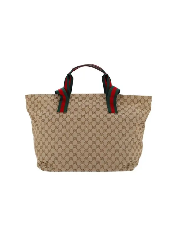 Gucci Gg Canvas Tote Bag With Web Detail - Beige