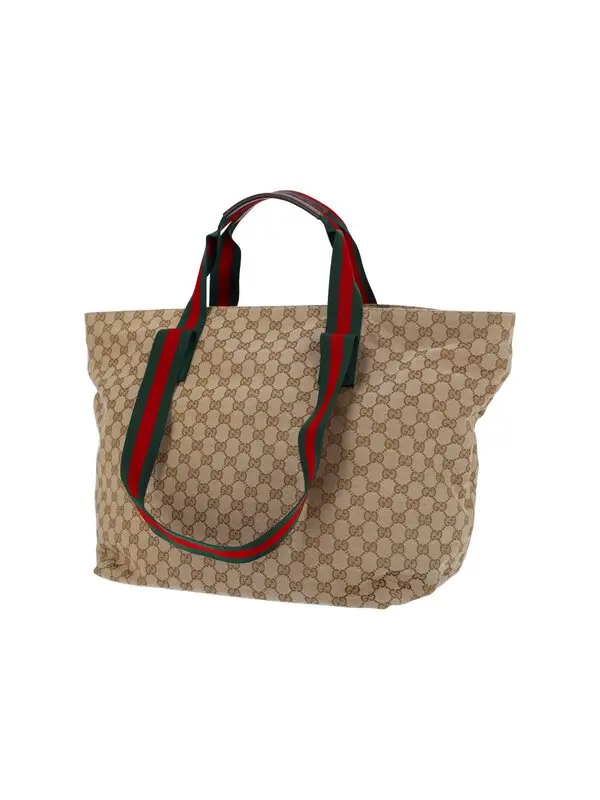 Gucci Gg Canvas Tote Bag With Web Detail - Beige